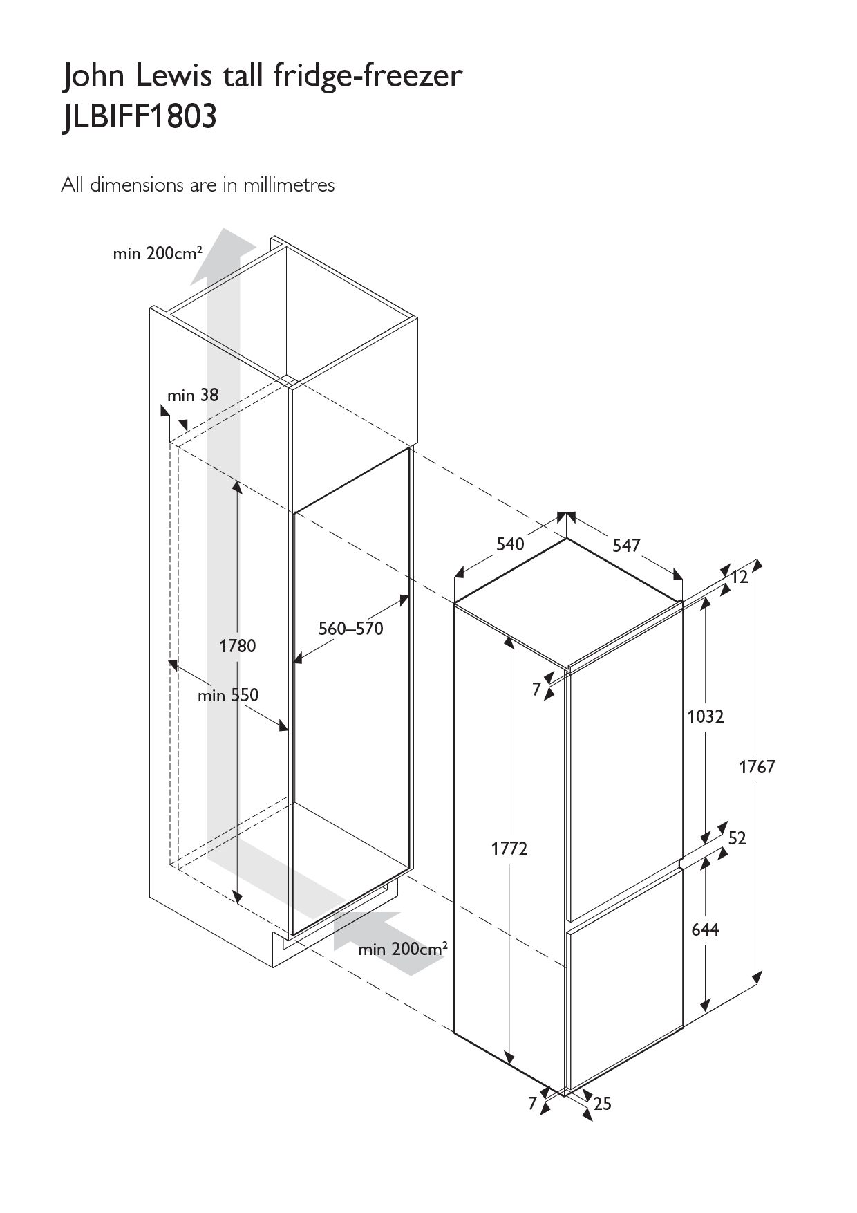 Buy John Lewis JLBIFF1803 Integrated Fridge Freezer, White | John Lewis ...